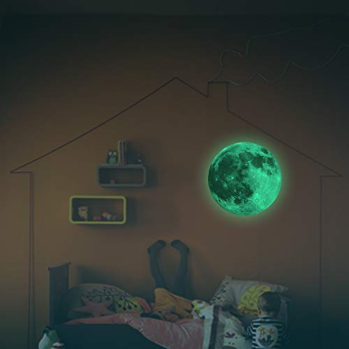 Kiddale Glow in The Dark Moon 30cm Glowing Luminous Wall or Ceiling Art Stickers Removable Adhesive Wall Decal for Kids Bedroom