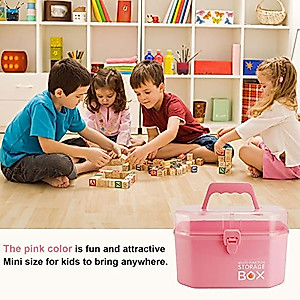 HengLiSam Plastic Box Organizer with Removable Tray, Multipurpose Organizer for Girls, Portable Handled Storage Case for Art Craft and Cosmetic(Pink)