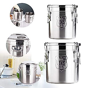 LINISHOP 304 Stainless Steel Airtight Canister Airtight Cereal Container Food Storage Container Metal Kitchen Rice Flour Milk Storage Bucket Silver New (12L)