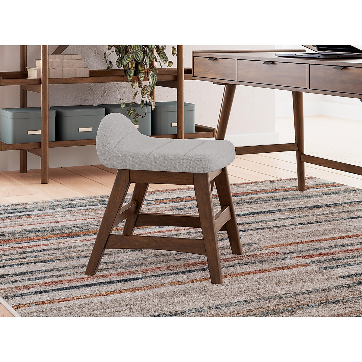 Signature Design by Ashley Lyncott Casual Upholstered Armless Home Office Desk Chair with Backless Design, Light Gray & Light Brown