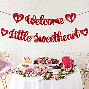 Valentine’s Day Baby Shower Banner Welcome Little Sweetheart Decoration Happy Valentine’s Day Theme Gender Reveal Welcome New Born Baby Celebration Party Supplies