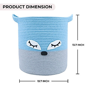 Erumly Cute Cotton Rope Basket, Storage Basket, Baby Laundry Basket, Nursery Organizers and Storage, Baby Hamper, Kids Basket, Toy Bin, Dog Cat Toy Baskets, Baby Gift Basket | 13.7 x 13.7 (Blue)