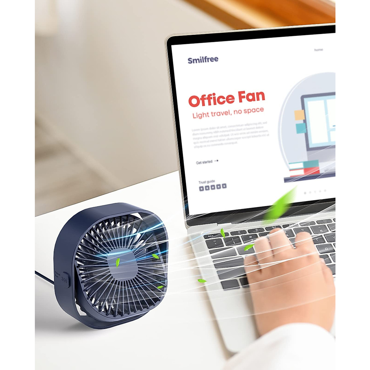 Mini Desk USB Fan Small: Mini USB Desk Fan Portable Small fan 3 Speeds Desktop Fans 4 Inch Quiet Cooling 360° Rotate Mini Table Fan - Office Bedroom Home