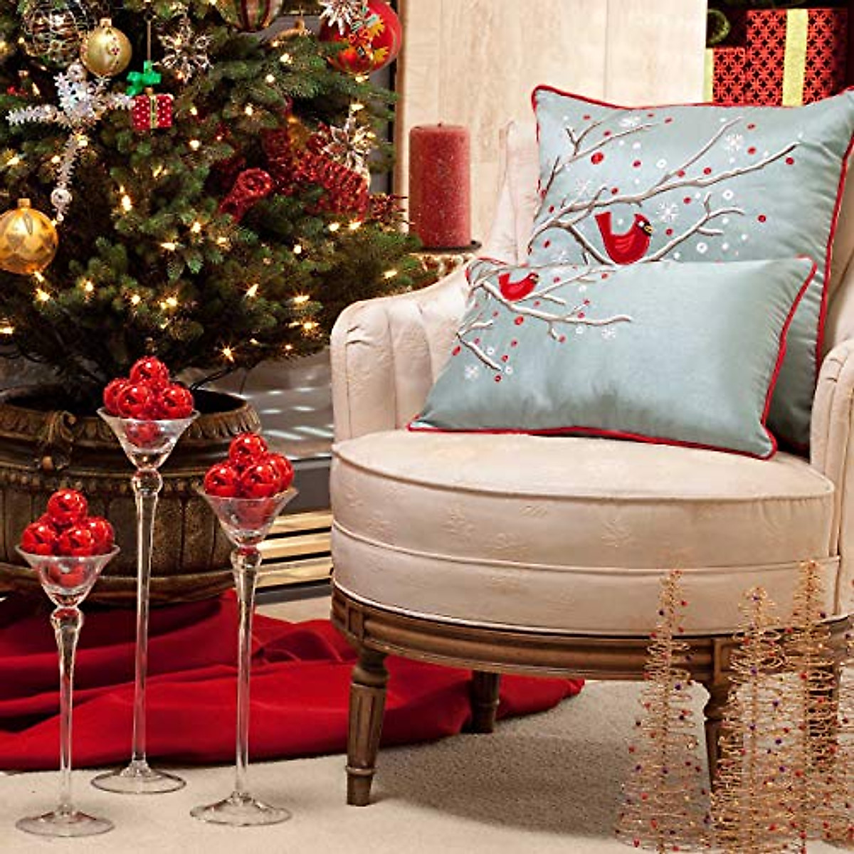 Pillow Perfect Holiday Cardinal on Snowy Branch Lumbar Pillow, 11.5" x 18.5", Blue