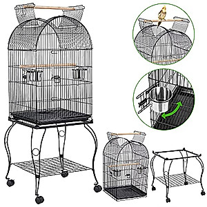 Yaheetech 59-inch Dome Open Top Large Medium Parrot Bird Cage On Stand for Sun Parakeets Conures Quaker Parrot Rolling Cockatiel Bird Cage