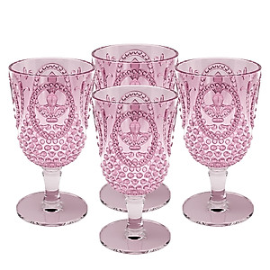 elle decor Acrylic Wine Goblets | Set of 4, 15-Ounce | Unbreakable Acrylic Wine Glasses | Reusable Plastic, Shatterproof Long Stemmed Water Glasses | Bar Drinking Cups (Pink)