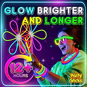 PartySticks Bulk Party Supplies 205 Piece Glow in The Dark 100 Glow Sticks with Eye Glasses, Bracelets, and Connectors