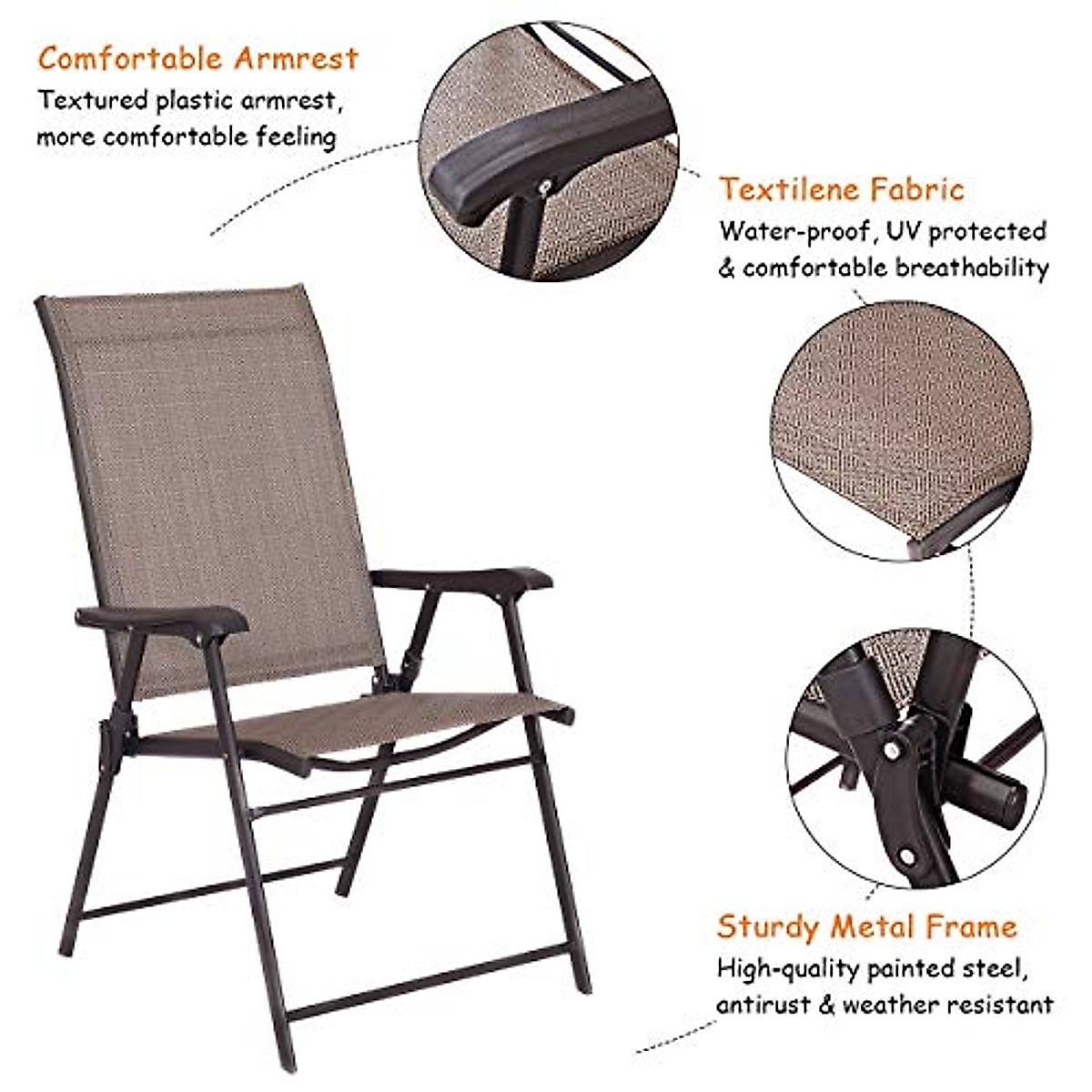 GOFLAME Patio Chairs Folding Sling Back Chairs, Portable Furniture ...