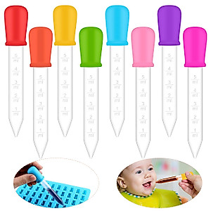 BAGTeck 8 Pack Liquid Droppers Silicone 5ml Clear Liquid Medicine Eye Dropper with Bulb Tip for Kids Candy Mold,Candy Molds Gelatin Maker,Industrial Science and Crafts Projects