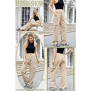 QYANGG High Waist Cargo Pants Women Stretch Baggy Cargo Pants Women Multiple Pockets Relaxed Fit Straight Wide Leg Y2K Pants Khaki