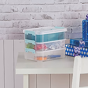 Sterilite 14138606 Stack & Carry Box with Trays Small Storage, Clear Pack of 6