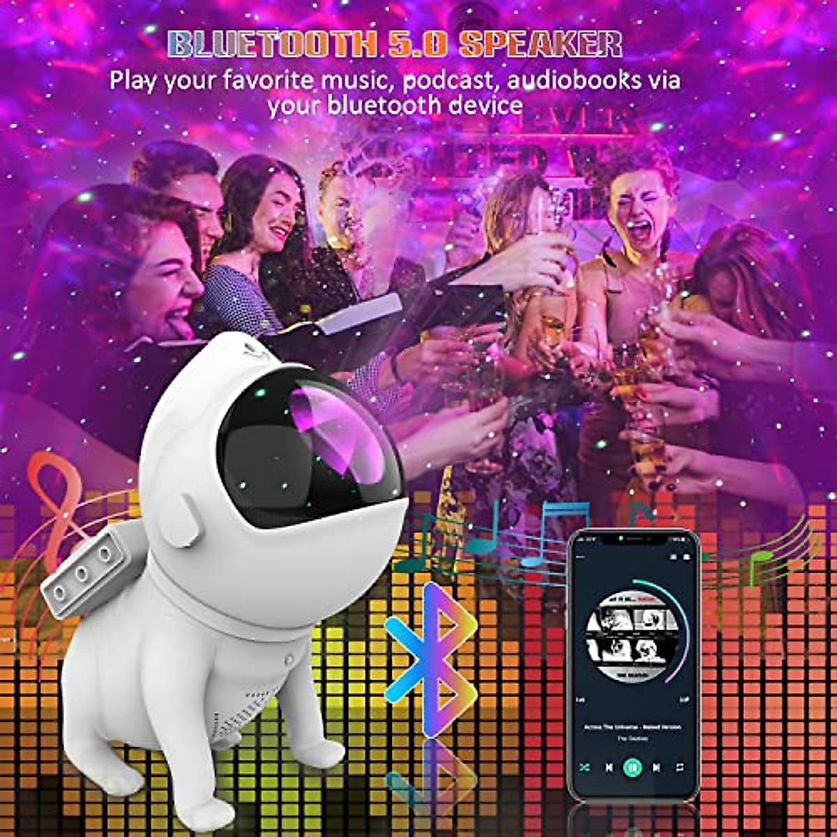 Star Projector,Galaxy Projector for Bedroom,Space Dog Projector with Bluetooth Speaker & White Noise and Remote Control,Smart Night Light Projector for Kids Adults Game Room Home Theater Ceiling Decor