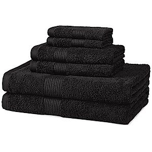 Amazon Basics 6-Piece Fade Resistant Bath, Hand and Washcloth Towel Set - Black