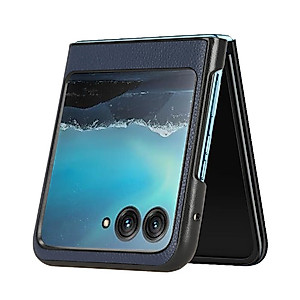 Ranyi for Motorola Razr+ (2023) Case, Motorola Razr 40 Ultra Case, Slim Leather Wallet Case with Credit Card Holder Slots Protective TPU Bumper Case for Motorola razr+ 2023 /Razr 40 Ultra -Blue
