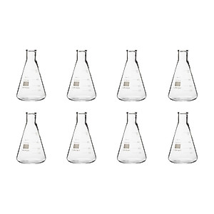 Labnique Borosilicate 3.3 Glass Conical Flask, Erlenmeyer Flask with Narrow Mouth, Graduated, Double Boxed, 500ml (Pack of 8)