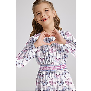 tiny sugar Girls Floral Smocked Waist Dress Church Holiday Playwear Soft Midi Dress with Pockets Butterfly-7y