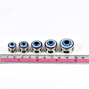 1 Piece of 9/16 Inch - 14mm Glittering Blue Evil Eye 316L Surgical Steel Flesh Tunnel Ear Gauge Piercing