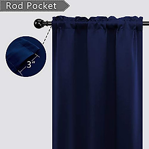 Navy Blue Short Curtains for Kitchen Pack 2 Panels Rod Pocket Thermal Insulated Room Darkening Light Cold Blocking Blackout Bathroom Curtains Window for RV Small Boys Bedroom Dark Blue, 34 X 24