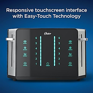 Oster 4-Slice Toaster, Touch Screen, Stainless Steel, Digital Timer, 6 Shade Settings, Easy to Clean, Removable Crumb Tray
