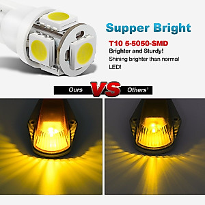 Partsam 5pcs Top Cab Marker Roof Running Light Amber Cover Lens 15442 + 5X 5050 T10 194 LED Bulbs Compatible with Ford F-150 F-250 F-350 1973-1997 F Series Pickup Super Duty Trucks.