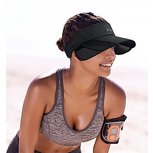 Men Women Sun Protection Sports Visor Hats Summer Wide Brim Adjustable Golf Tennis (Black, One Size)