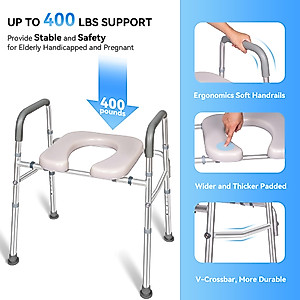 Raised Toilet Seat with Handles and Widen Seat, Width and Height Adjustable Commode Chair for Toilet, Up to 400lbs Support, Raised Toilet Seats for Senior, Disabled, Pregnant, Fit Any Toilet