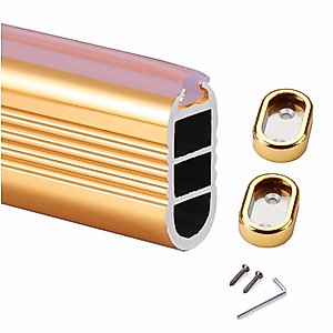 Metal Oval Closet Rods with Bracket Kits, Wall Mounted Detachable Hanging Clothing Pole for Wardrobe & Laundry Corner, Load 100KG, Aluminum (Color : Gold, Size : Rod Long 100cm/39.3 in)