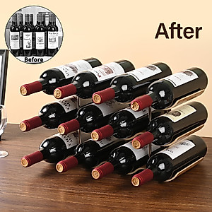 TRUDING Countertop Wine Rack - 12 Bottle Freestanding Wine Bottle Holder Stand - 3 Tier Wooden Wine Storage Rack - Wavy Wine Organizer for Cabinet Pantry Home Kitchen Bar