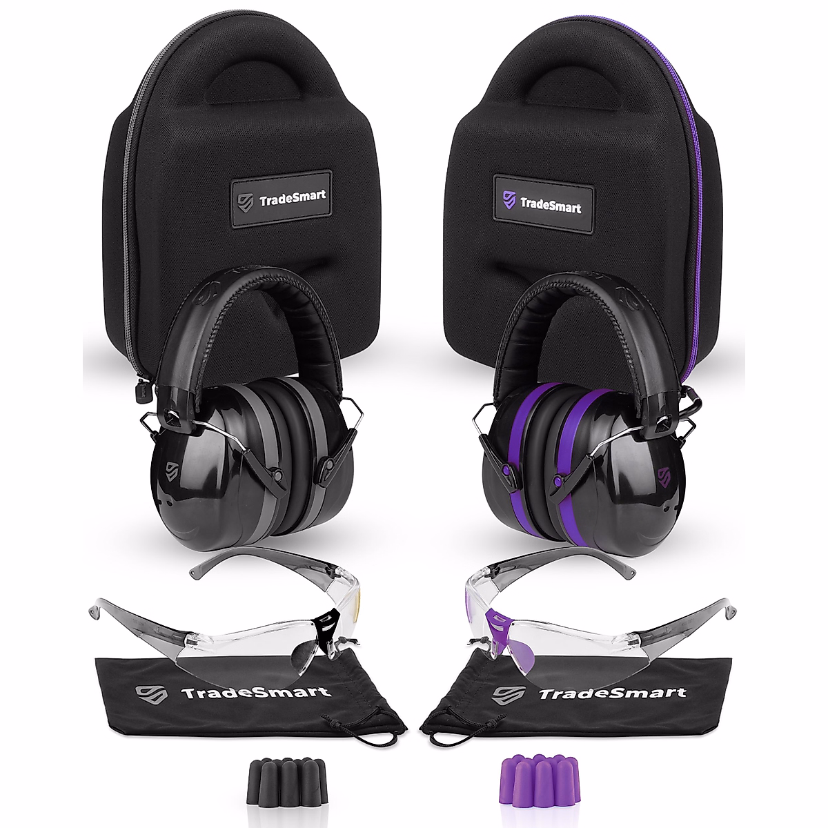 TradeSmart Gun Range Protection Duo Kit - Purple and Grey Shooting Eye and Ear Protection for Women and Men, U.S. Certified