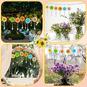 Tradder 6 Pcs Diamond Art Sun Catcher Wind Chime Double Sided Crystal Diamond Art Hanging Ornament African Daisy Sun Catcher Kit for Adults Kids DIY Craft Window Garden Home Decor