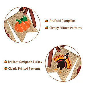 Give Thanks Burlap Banner, Thanksgiving Banner Burlap, Thanksgiving Decorations, Reusable Pre-Strung Thanksgiving Decoration for Thanksgiving Party Supplies Fireplace Mantle Home Decor