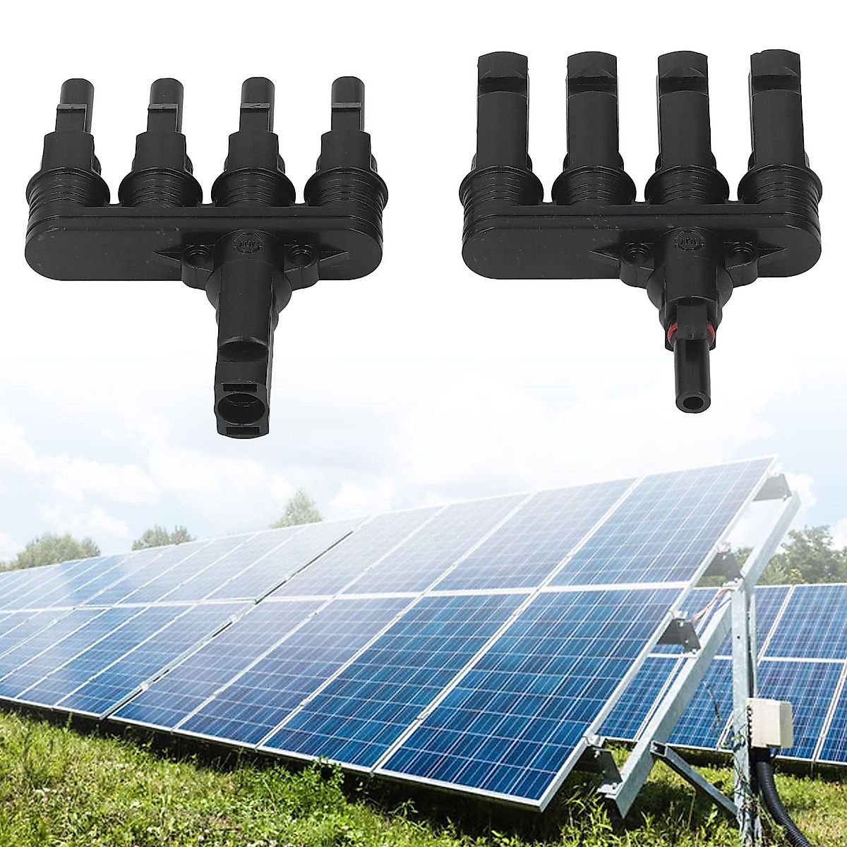 4 To 1 Solar Panel Connectors, 1000VDC Crimping Connection Anti Aging IP67 Waterproof Dustproof PPO Solar Panel Connectors for Outdoors