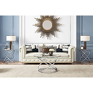 OIOG Round Coffee Table, Glass Coffee Tables for Living Room, Modern Coffee Table with Tempered Glass Tabletop, Chrome Finish (Silver)