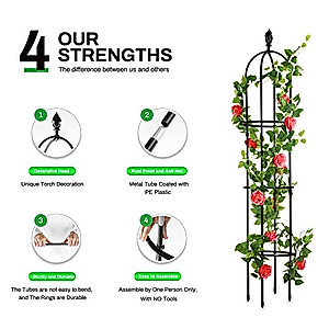 Yotoworth Garden Trellis for Climbing Plants Outdoor Indoor Pot, 6Ft Tall Metal with Plastic Coated Rustproof Plant Support Climbing Vines, Garden Obelisk Trellis, Lightweight, Black, 1pc