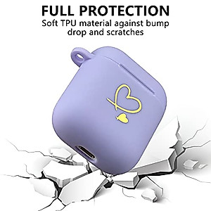 AIIEKZ Compatible with AirPods Case Cute Soft TPU with Gold Heart Pattern with Keychain Shockproof Cover Case for Girls Woman Airpods 1 &2 (Light Purple)