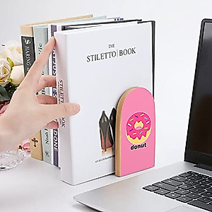 Cartoon Donut Wood Book Ends for Shelves Non-Skid Bookend Book Stand Book Holder Stopper for Home Office School