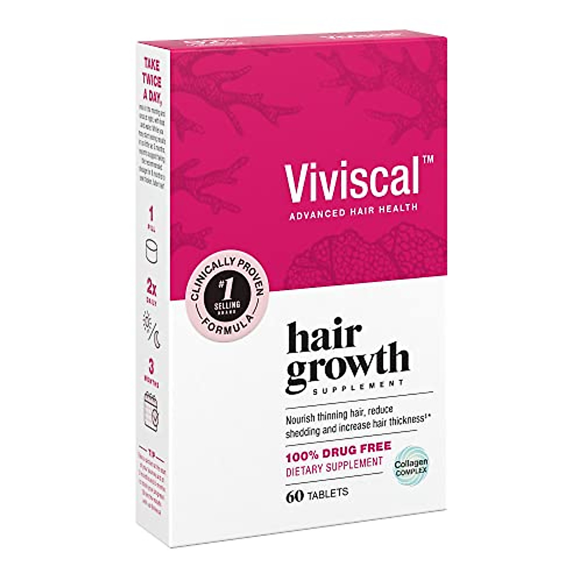 Viviscal Hair Growth Supplements for Women to Grow Thicker, Fuller Hair, Clinically Proven with Proprietary Collagen Complex, 60 Count (Pack of 1), 1 Month Supply