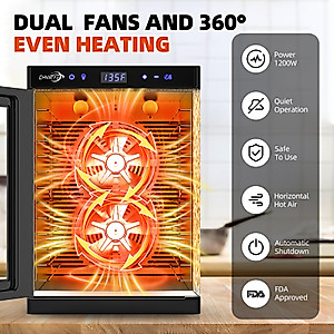 Food Dehydrator with 12 Stainless Steel Trays, Double Fans, Precise Temperature Control, and Fast Drying Speed with Adjustable Timer and Temperature Control - 1200W Dryer Machine