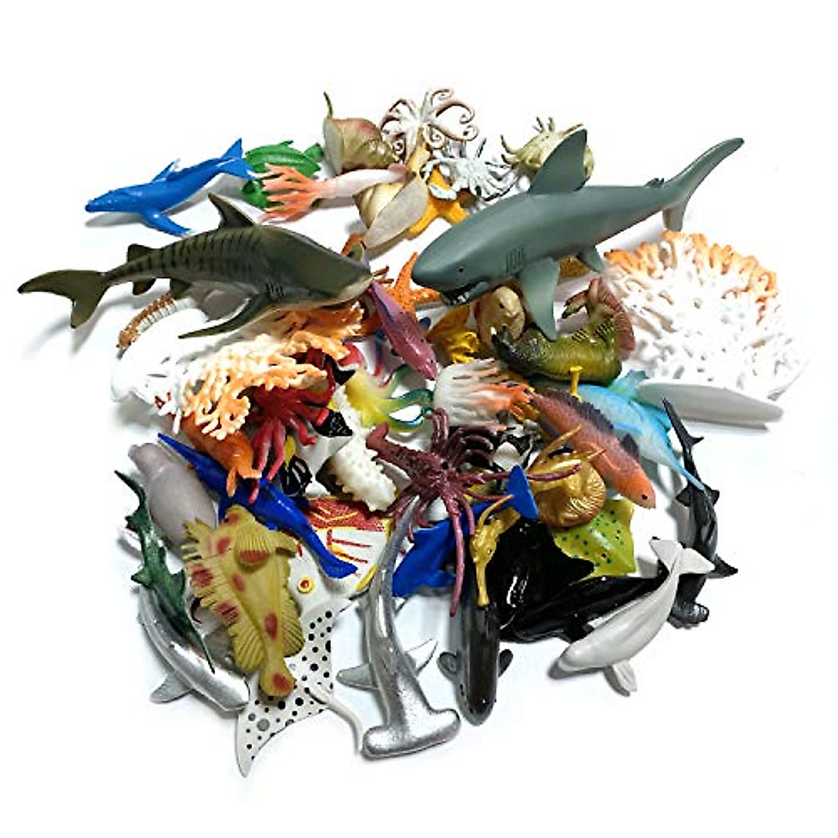 DOITEM 50 Pack Assorted Mini Vinyl Plastic Ocean Sea Animal Figures Toy Set, Realistic Under The Sea Life Figure Bath Gift for Child Educational Kids Party Cake Cupcake Topper
