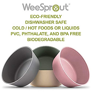 WeeSprout Bamboo Kids Bowls, Set of Four 10 oz Kid-Sized Bamboo Bowls, Dishwasher Safe Kid Bowls (Pink, Green, Gray, & Beige)