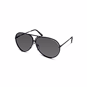 Porsche Design P8478 Iconic Sunglasses (66mm, D - Matt Black / Lens - Grey Blue / Extra Lens - Mercury, Silver Mirrored)