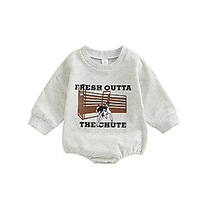Hnyenmcko Western Baby Boy Girls Clothes Newborn Infant Cow Print Sweatshirt Romper Oversized Long Sleeve Bodysuit Fall Outfit (A-Gray, 0-3 Months)
