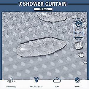KONZENT Waffle Shower Curtain No Hook Needed Hook Free Shower Curtain Hotel Fabric Shower Curtain Machine Washable with Snap in Removable Liner for Bathroom Bathtubs Spa(Grey,71" (W) X 74" (H))
