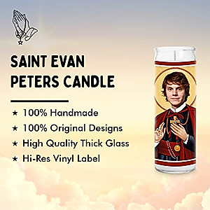 Evan Peters Celebrity Prayer Candle - Funny Saint Candle - 8 inch Glass Prayer Pop Culture Votive - 100% Handmade in USA - Funny Celeb Novelty Actor TV Show Movie Gift