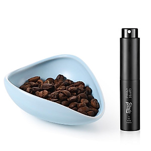 Bincoo Coffee Bean Dosing Cup and RDT Spray Bottle Set, Coffee Bar Accessories,Ceramic Single Dosing Tray For Coffee or Tea. Spray For Reducing Coffee Power Static (blue)