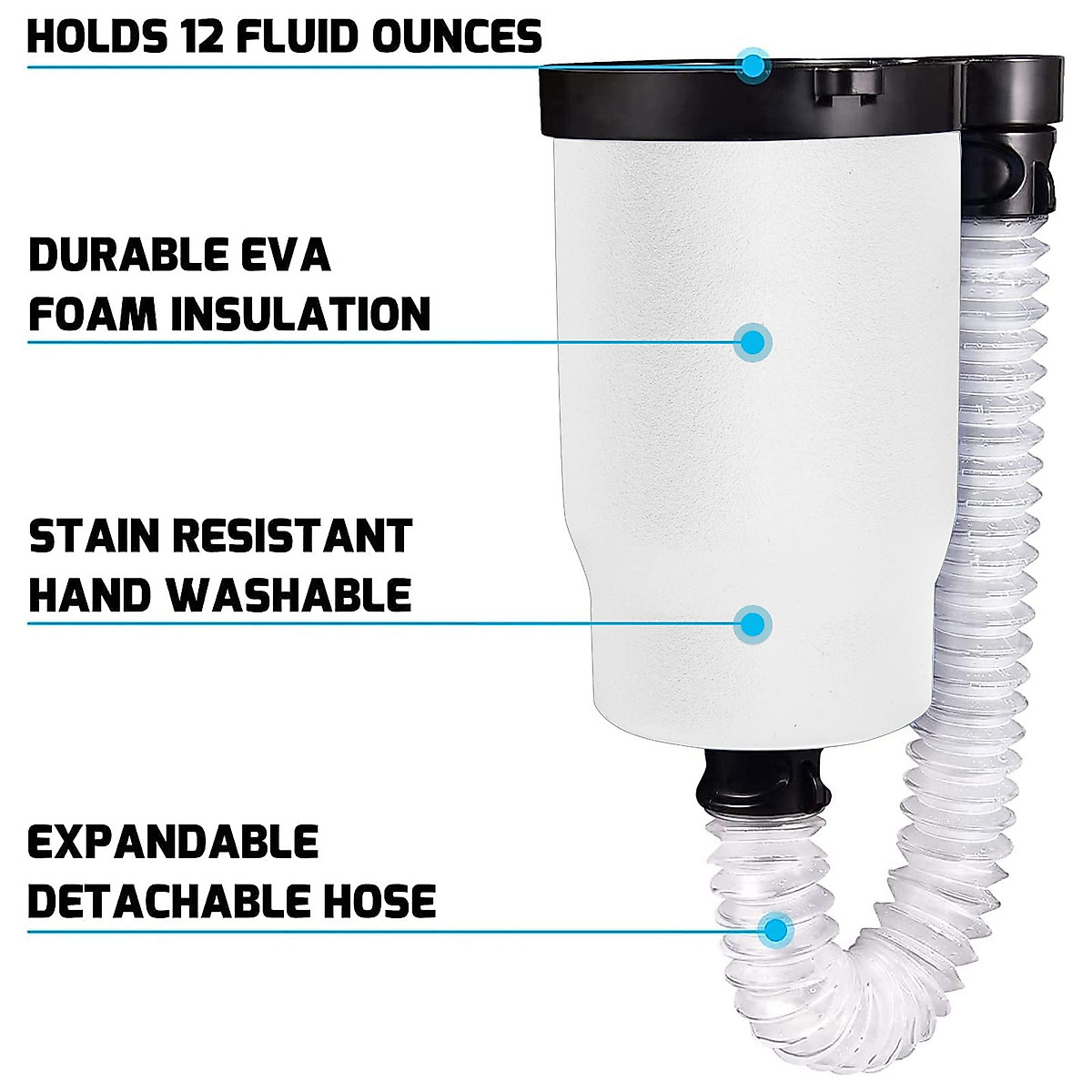 Portable Can or Bottle Cooler & Cup with 2 Detachable Expandable Hose and Bottle Opener Keychain,Hose Funnel Cup for Beverage Drink, Built for Party Bottle Bottle Drinking Funnel (White)