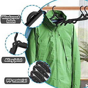 exinddea 12 PCS Travel Hangers,Portable Folding Clothes Hangers Travel Accessories,Foldable Clothes Drying Rack for Travel,Travel Clothes Hangers with Clotheslines,Black Non Slip Clothing Hangers