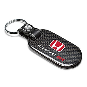 iPick Image Made for Honda Red Logo Civic Si 100% Real Black Carbon Fiber Tag Style Key Chain