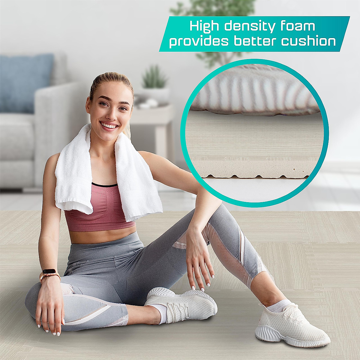 Yes4All Interlocking Floor Mats with Border – Foam Gym Floor Mats with EVA Interlocking Tiles (12 Square Feet – Walnut Wood Light – 12 Tiles)