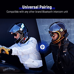 LEXIN 2pcs LX-FT4 Pro 4-Way Motorcycle Bluetooth Headset Featuring Integrated Headlamp with SoS Mode, Amazing Audio, Helmet Intercom Communication System with Type-C Quick Charge for Snowmobile/ATV